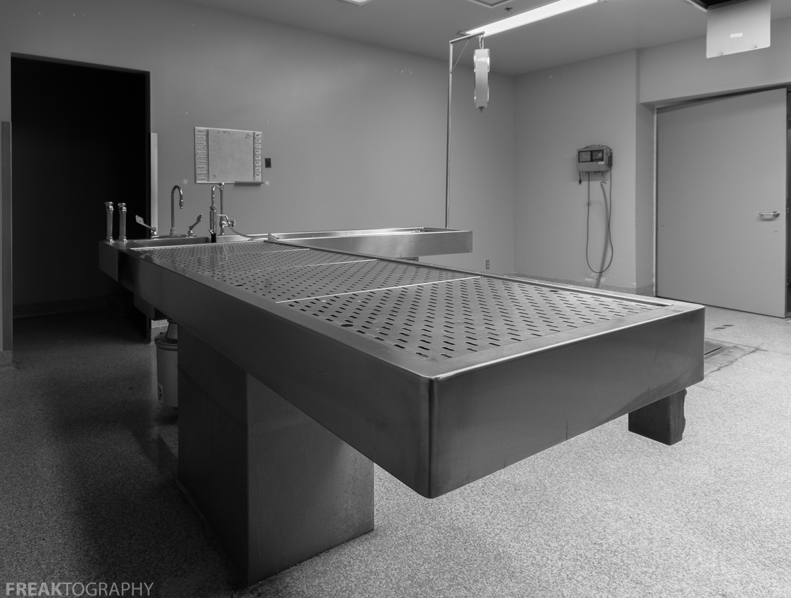 Stainless Steel Autopsy Table in a vacant hospital awaiting demolition ...